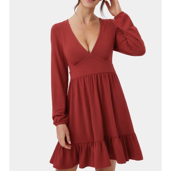 HALARA | Dresses | Halara Everyday Deep V Neck Ruffled Hem Mini Dress ...